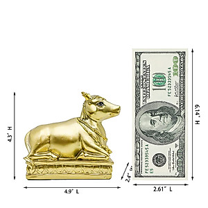 Hindu Nandi Holy Cow Statues - 2PCS Gold Nandi Cow Sitting Position Statue for House Temples Puja Home Decor Diwali Gift