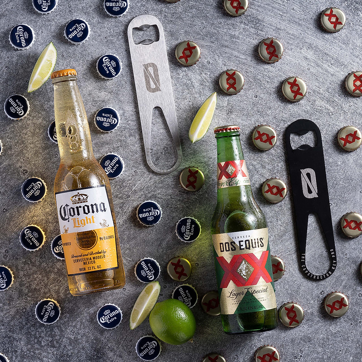 BAR NONE The Capstractor Key Pro | Bottle Cap Opener Bar Key Beer Speed Bartender Church Key, Stainless