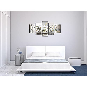 5 Panel Butterfly Orchid Flowers Canvas Print Wall Art Painting Decor for Home Decoration Picture for Bedroom Framed Ready to Hang White Floral Artwork