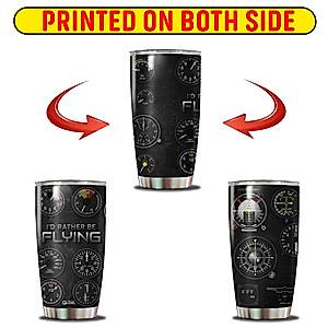 WAZONE Pilot Gauges Tumbler Cup I'd Rather be Flying Vacuum Insulated Stainless Steel 20oz Thermos Travel Mug Aviation Airplane Gifts for Aviator Women Men Male On Christmas Birthday
