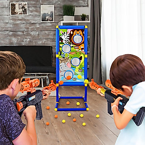 Shooting Game Toy for 5 6 7 8 9 10+ Years Old Boys Girls, 2pk Foam Popper Air Guns with Animal Shooting Target and 24 Foam Balls Bullet,Indoor Outdoor Activity Games, Birthday Easter Gifts for Kids