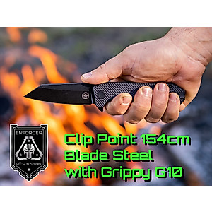 Off-Grid Knives - Enforcer EDC Folding Knife with 154CM Blade Steel, Grippy G10 Scales, Deep Pocket Carry Left or Right Hand (Blackout 154CM)