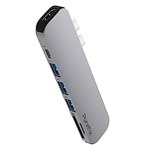 PureFix Mac USB C Hub, Thunderbolt 3 to USB C Multiport Adapter for MacBook Pro 16 15 13 inch & MacBook Air, 7-in-2 Dongle with 4K HDMI, 100W PD, 3 USB 3.0 Data Ports, SD & MicroSD Card Reader
