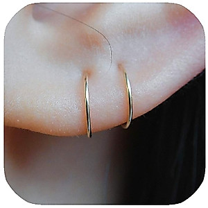 14K Gold Filled Small Hoop Earrings for Cartilage Nose, Tiny Thin 7mm Piercing Hoop Ring 22 Gauge