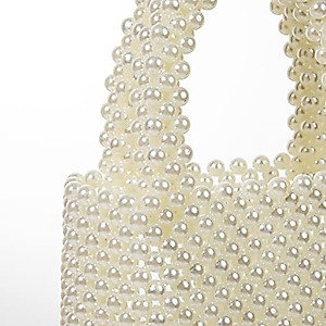 YUSHINY Women Colored Acrylic Beaded Top-Handle Clutch Vertical Evening HandBag for Wedding Party (OffWhite)