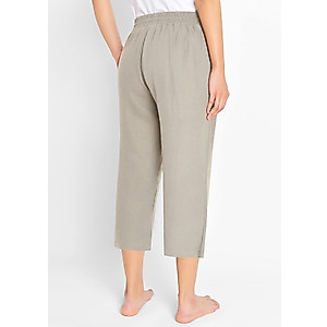 Weintee Women's Linen Crop Pants Capris with Pockets 2X Dark Khaki
