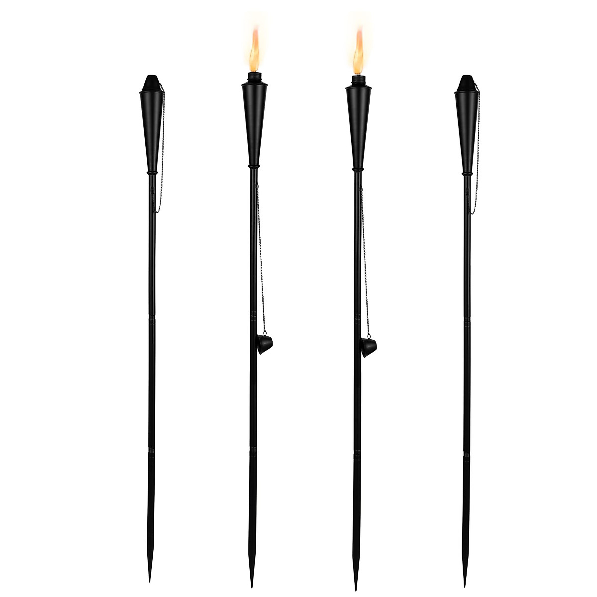 BIRDROCK HOME Mallorca Outdoor Torches - Relaxing Backyard Lighting, Easy Refill Extra Wide Mouth, Adjustable Height, Citronella Oil Compatible - Set of 4, Black, 13oz