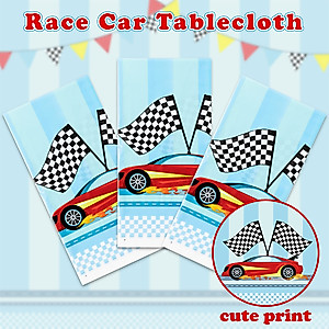 BkeeCten 3PCS Racing Car Party Tablecloth Decoration Checkered Flag Race Car Disposable Plastic Rectangular Table Covers for Kids Boys Birthday Racing Car Party Baby Shower Decor Supplies, 54X108inch