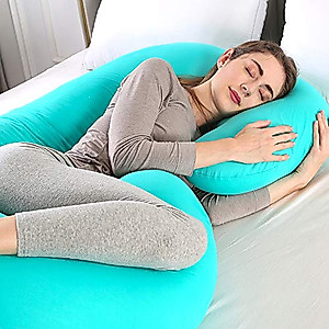 CDEN Pregnancy Pillow, C Shaped Full Body Pillow 52", Maternity Pillow Support for Back, Legs, Neck, HIPS for Pregnant Women with Removable Washable Jersey Cover(Lakeblue)