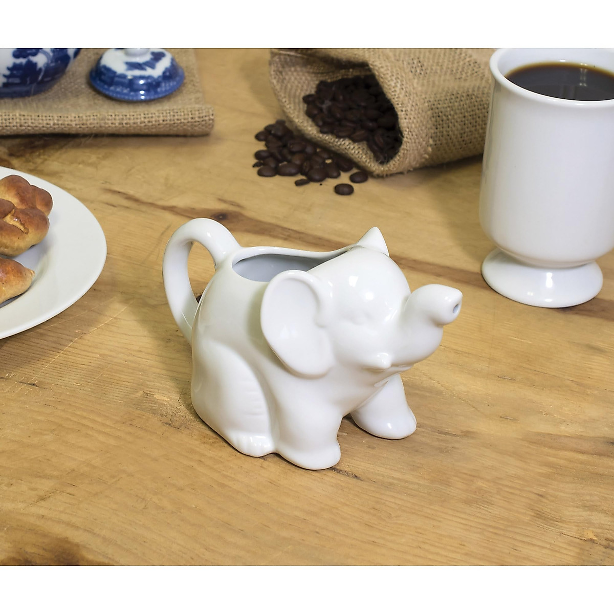 HIC Elephant Creamer with Handle, Fine White Porcelain, 9-Ounces