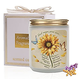 Christian Gifts for Women, Candles Lavender for Home Scented, Inspirational Gifts for Women, Sunflower Gifts for Women, Mom, Friend, Scented Candles -7oz Jar Candle, Over 35 Hours of Burn Time