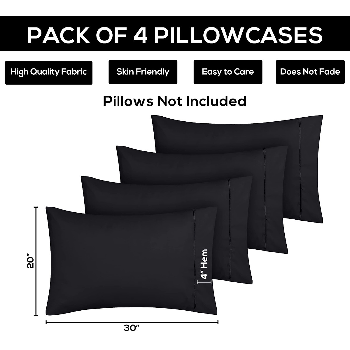 Utopia Bedding Queen Pillow Cases - Pack of 4 - Envelope Closure - Soft Brushed Microfiber Fabric - Shrinkage and Fade Resistant Pillow Covers Queen Size 20 X 30 Inches (Black)