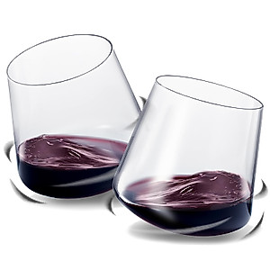 Rotating Rolling Un-Spillable Stemless Spinning Aerating Wine Glasses | Set of 2 | Spill-Proof Wine Glass, No Stem Tilted Glassware for Whiskey, Champagne, Cocktail, Water, Gift For Her, Him 13.5OZ