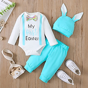 Detigee Baby Boys My First Easter Outfit Toddler 1st Easter Day Bodysuit (Blue,6-12 Months)