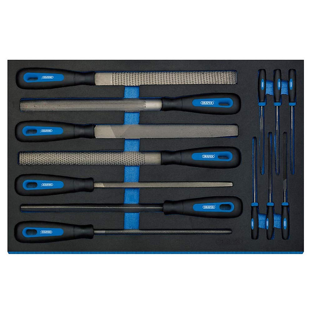 Draper 63513 Hand File 13 Piece Set in 3/4 Drawer Eva Insert Tray, Blue