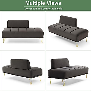 Vanress Modern Loveseat Sofa Couch,Velvet Sofa Settee,Upholstered Couch Bench with Gold Legs,Armless for Living Room, Bedroom, Apartment Small Spaces (56.23" Grey)