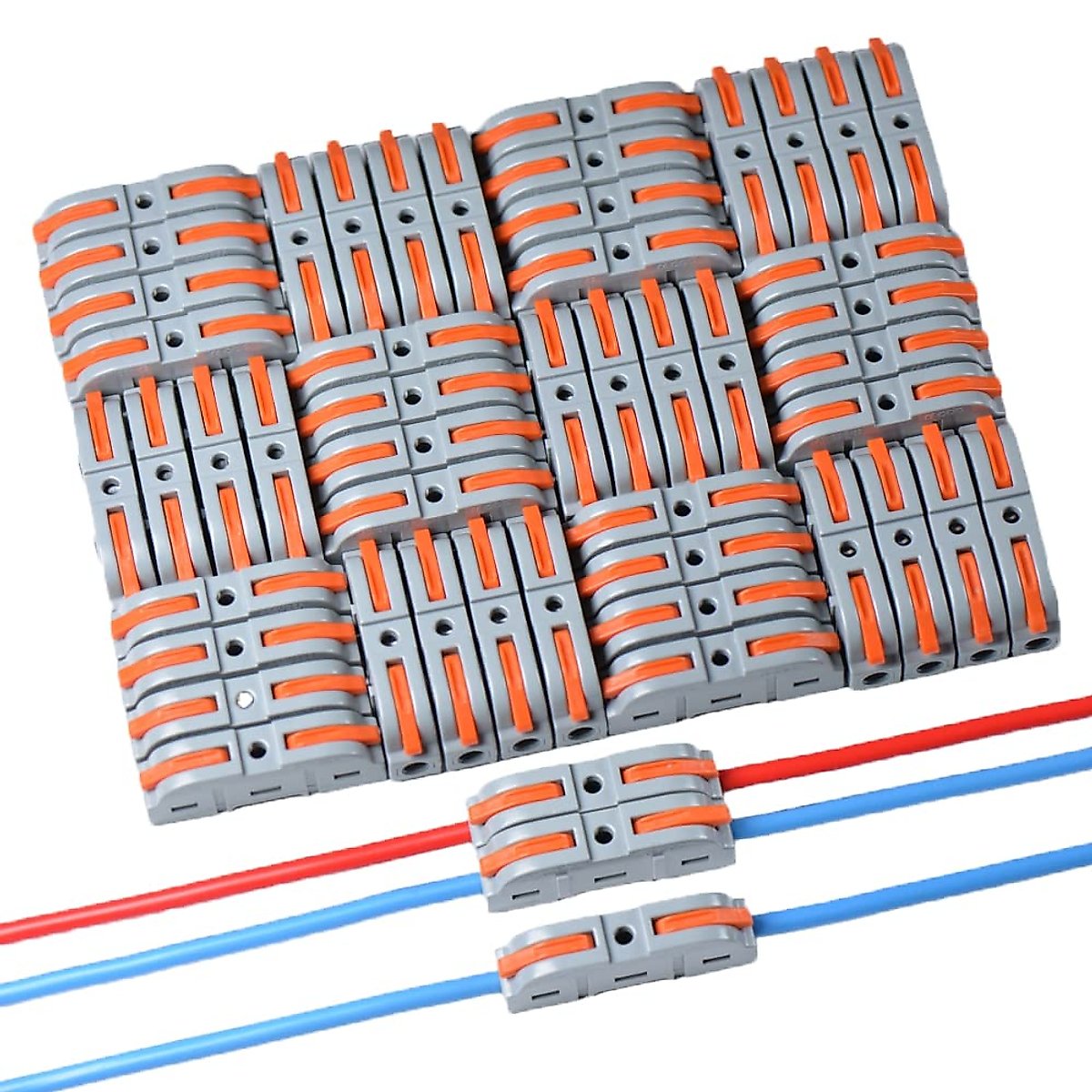 Glutoad 50 Pcs Lever Wire Connectors, 1 to 1 Inline Wire Connector Push-in, Compact Splicing Electrical Connectors Butt Terminals, for Quick Connect 28-12 AWG
