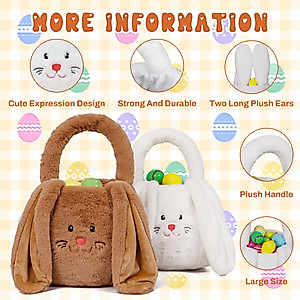 OurHonor Easter Basket Plush, Bunny Easter Basket For Kids, Plush Easter Buckets With Long Ear Easter Bags for Boys Girls, Easter Tote Bags For Decorations Gifts Storage (Brown)
