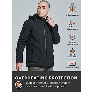 warmsmart Heated jackets for Men Women with 14400mAh Battery Pack, Heated Coats with Detachable Hood Windproof