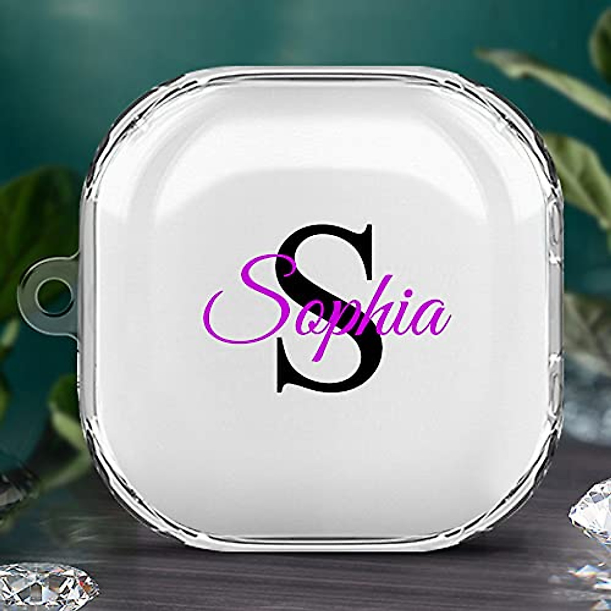 CaseHome Custom Name Case Compatible with Samsung Galaxy Buds Live(2020 Release)Buds Pro(2021 Release) Case Cover,Personalized Crystal TPU Clear Cover (Clear)