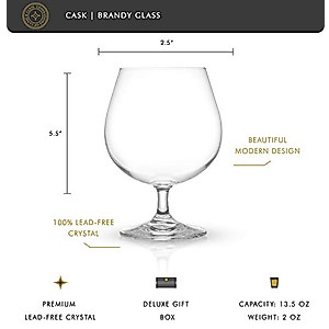 JoyJolt Brandy Glasses – Cask Collection Set of 4 Cognac Glasses – 13.5Oz Crystal Snifter Set – Premium Quality Craftsmanship – Ultra-Elegant Design – Perfect Size for Brandy, Cognac – Made in Europe