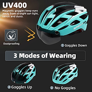 Bike Helmet, Basecamp Bicycle Helmet with Rear Light & Detachable Magnetic Goggles Lightweight Cycling Helmet Adjustable for Adult Men Women Mountain & Road (BC-069)