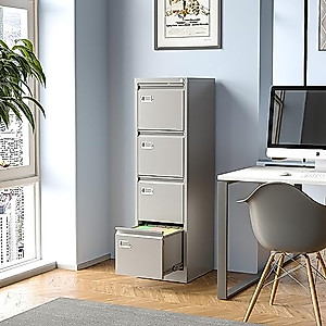 Anxxsu 4 Drawer File Cabinet, Filing Cabinets for Home Office, Metal Vertical File Storage Cabinet with Lock, Locking File Cabinet for A4 Legal/Letter, 15.1" W x 17.7" D x 52.5" H, Assembly Required