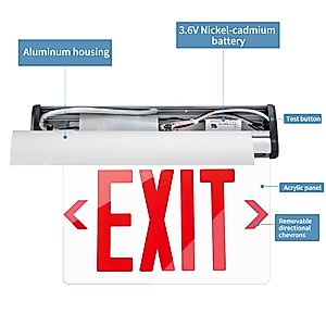 TANLUX Red Exit Signs for Business, LED Edge Lit Exit Sign, UL 924, Hardwired Emergency Exit Lights with Battery Backup, Aluminum Housing with Rotating Acrylic Clear Panel, AC 120/277V, 1 Pack