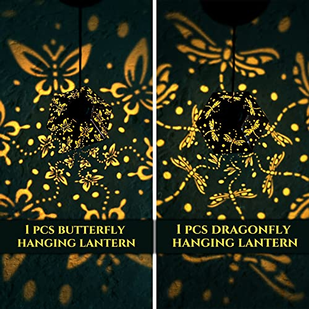 2 Pack Hanging Solar Lantern Butterfly Dragonfly Outdoor EASYBUY Birthday Women Mom Gift Garden Decor Yard Decorations Decorative Patio