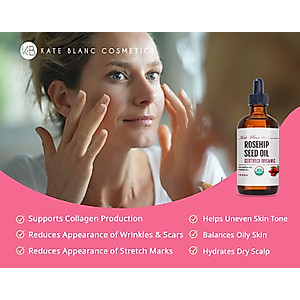 Kate Blanc Cosmetics Rosehip Oil for Face & Skin (1oz, Organic, Pure, Cold Pressed) Rosehip Seed Face Oil for Facial & Gua Sha Massage