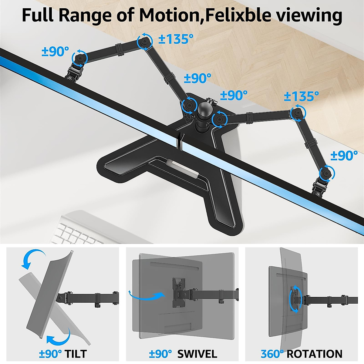 MOUNTUP Dual Monitor Stand - Freestanding & Height Adjustable Monitor Desk Mount, Steady VESA Mount Computer Monitor Stand for 2 Screens up to 27 inches, MU1002