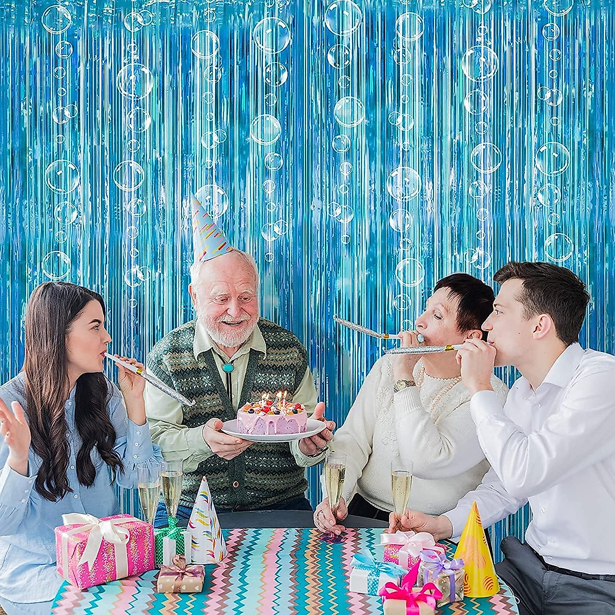 Decor365 Under The Sea Party Decorations Pool OceanTheme Tinsel Foil Fringe Curtain Backdrop Hanging Bubble Garlands Little Mermaid Birthday Baby Shower Kids Beach Party Supplies