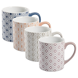 Mr. Coffee Bliss 4 Pack 20 OZ Assorted Design Stoneware Mug Set