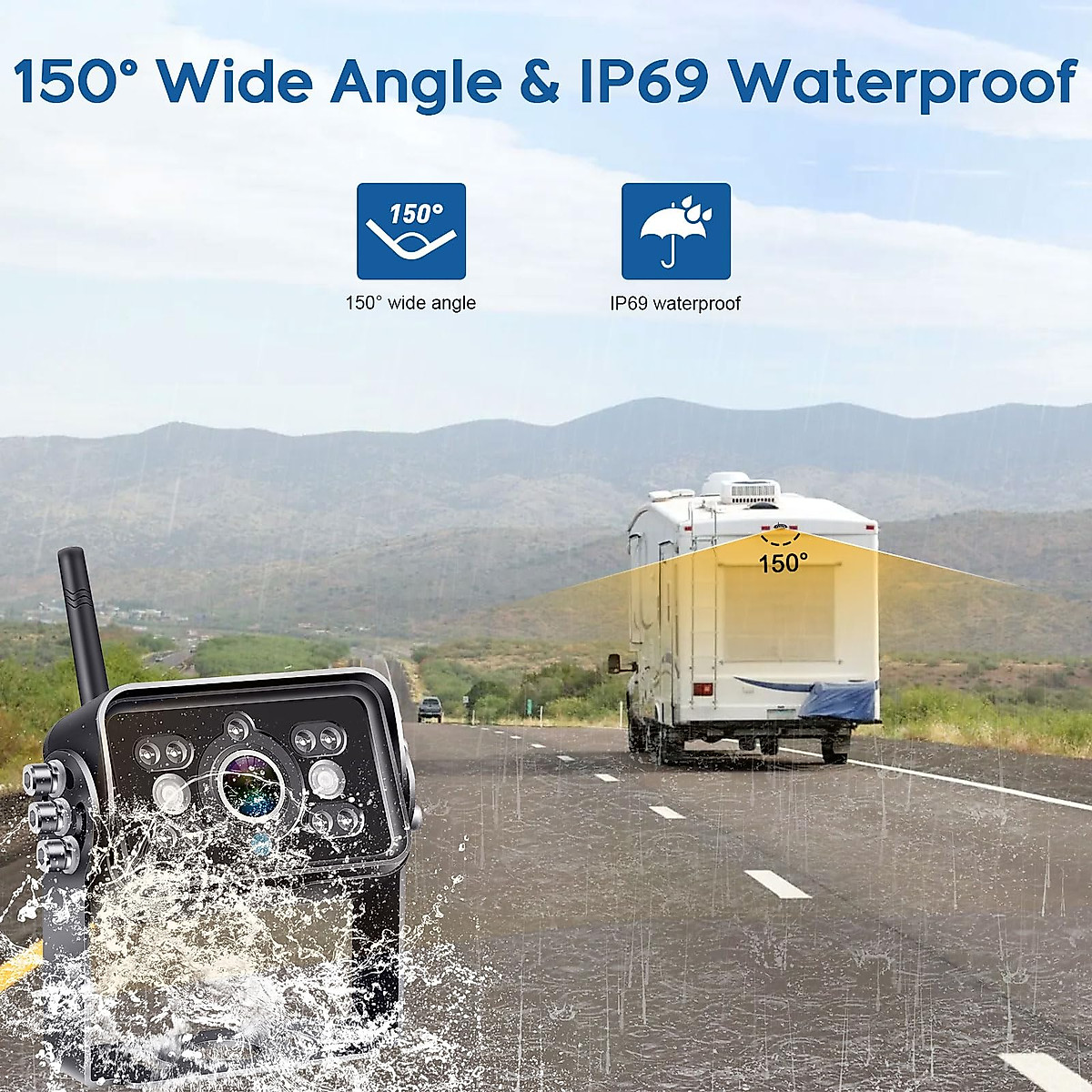 Yakry RV Backup Camera Wireless System - 7'' HD Reverse Camera for Truck with DVR Monitor -Bluetooth Trailer Back up Camera with Night Vision Waterproof -Rear View Camera for Furrion Pre-Wired RVs Y22