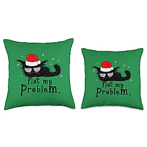 christmas deco Santa's Black cat gets Tangled up in Christmas Lights Throw Pillow, 16x16, Multicolor