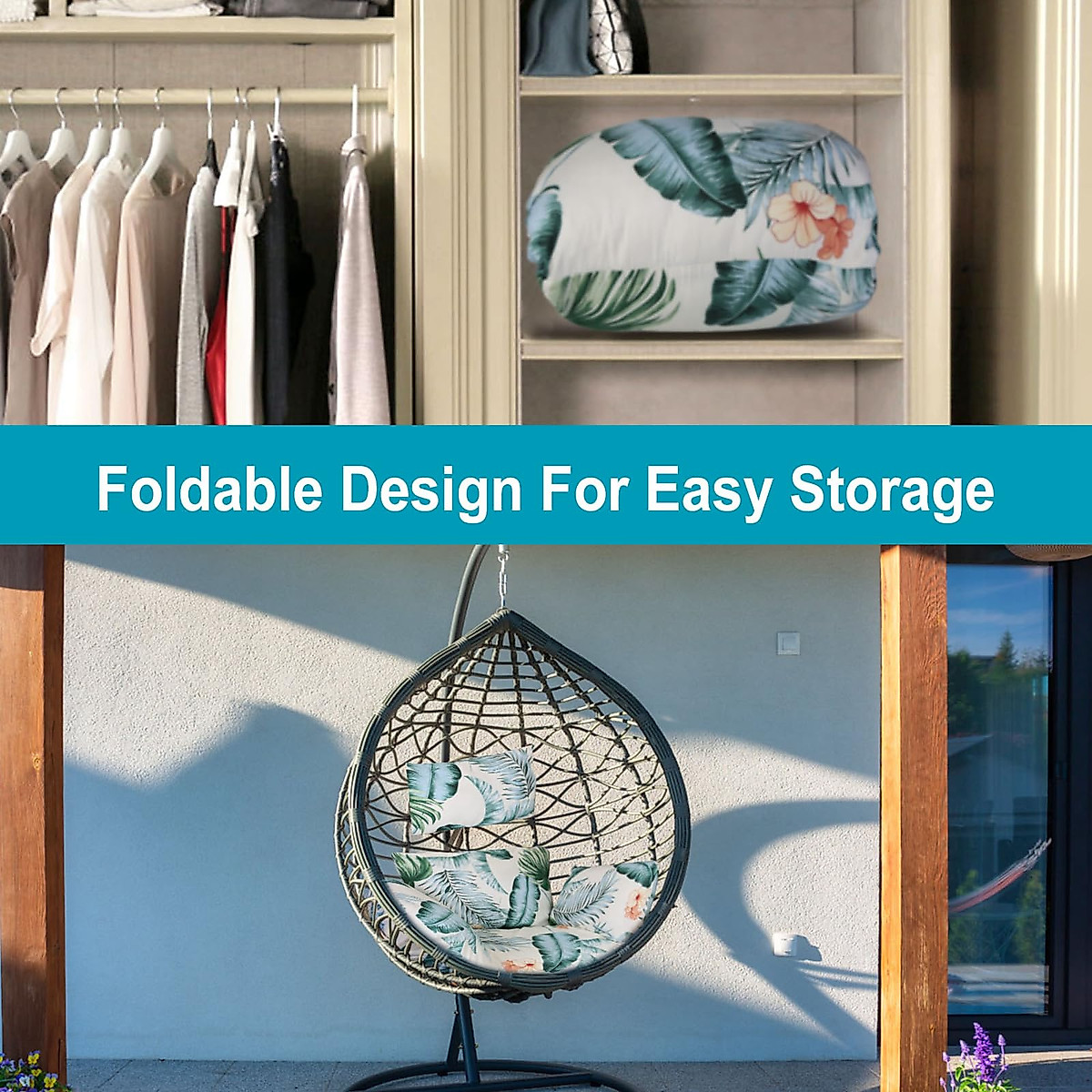 KOCASO Upgrade Egg Chair Cushion, Soft Swing Basket Chair Pads, Hanging Egg Chair Cushion, Soft Patio Furniture, Swing Egg Chair Cushion Seat Hammock Pillow with Ties Sofa Outdoor Indoor, CoffeeLeaf