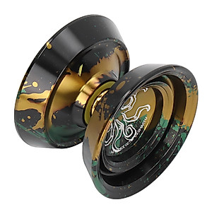 YoYo Ball, Unresponsive Aluminum Alloy Advanced Competition YoYo Ball with Glove 3pcs Strings for Adult Children(Black Gold) Yoyo Yo Yo