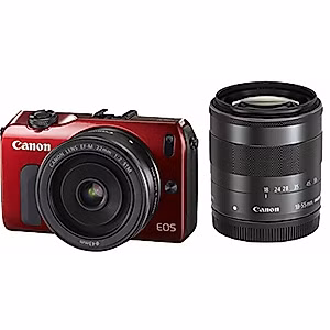 Canon EOS-M Mirrorless Digital Camera With EF-M 18-55MM, 22Mm STM Lenses with 90EX Flash with Mount Adapter EF-EOS M (Red) - International Version (No Warranty)