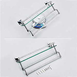 PIBM Stylish Simplicity Shelf Wall Mounted Floating Rack Wooden Bathroom Shelves Rack Rectangle Tempered Glass Cosmetic Rack Tower Hanger Guardrail Save Space - 3 Sizes, a , 51.2x13x4.2cm