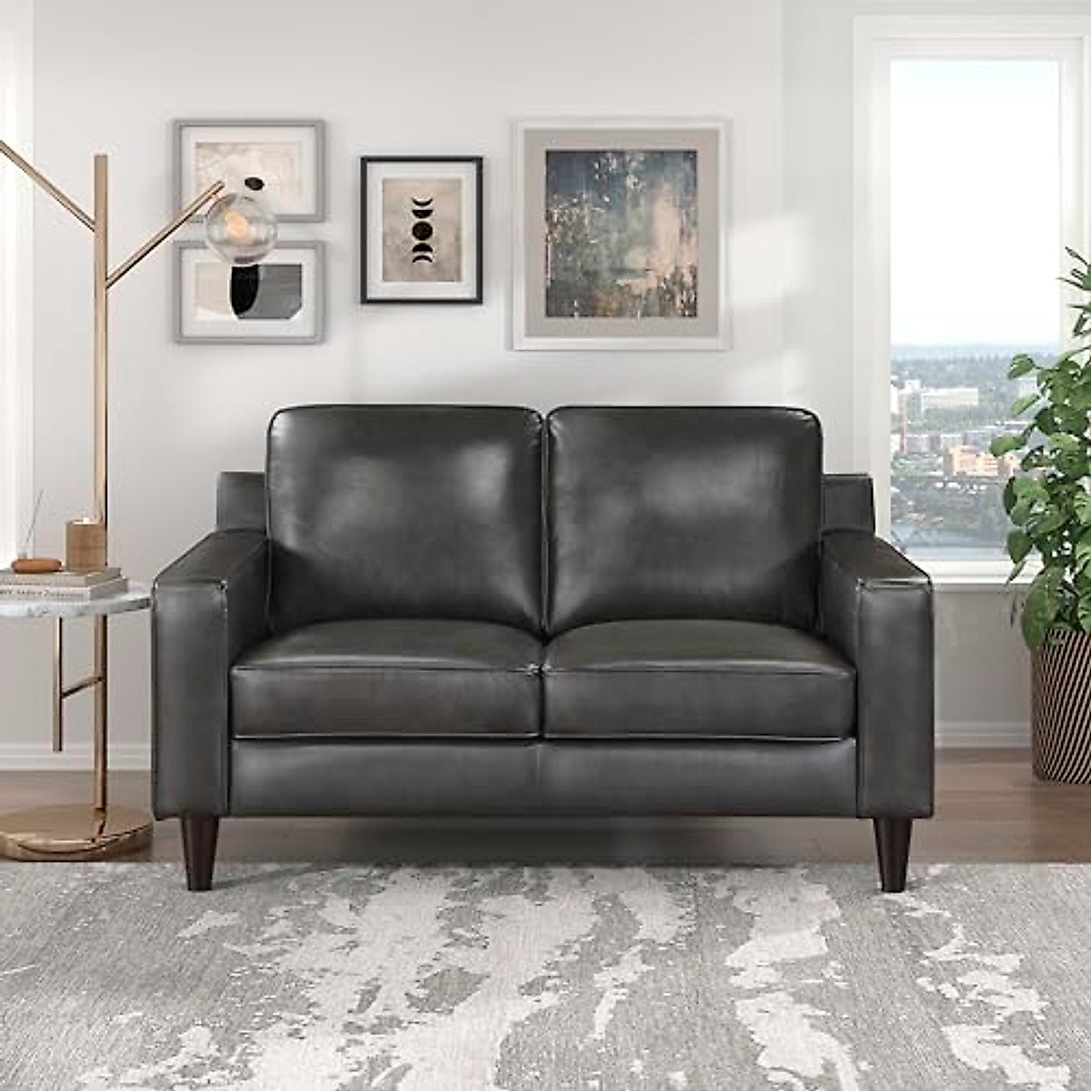 Lexicon Yesenia Leather Match Living Room Loveseat, Gray