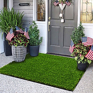 Vaukki Artificial Grass Mat 0.98" (25mm) Pile Height, Turf Grass Outdoor Mat for Entrance, Fake Grass Pee Mat for Dogs, Grass Doormat for Entryway, Front Door, Pets, Patio and Deck, 36''x59''