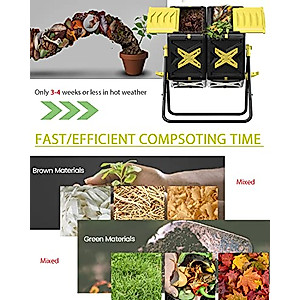 2 X 18.5 Gal Dual Chamber Compost Tumbling Bin from BPA Free Material - Outdoor Rotating Chamber Composters，with Easy-Turn, Fast-Working System for Garden/Patio