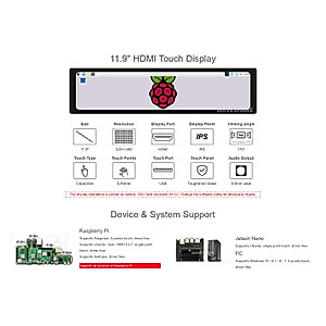 waveshare TOP1 11.9inch Capacitive Touch Screen LCD 320×1480 Pixels HDMI IPS Display Panel Computer Monitor Supports Raspberry Pi/Jetson Nano/Windows 11/10