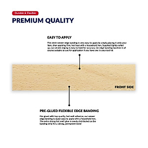Birch Wood Veneer Edge Banding 3/4 inch x 25 ft Pre Glued Adhesive Edging Trim Tape Iron On Flexible Strip Roll Laminate Cabinate Countertop Furniture Shelf MDF Board Paintable Molding Easy Trimmer