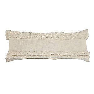 LR Home Beverly Fringed Solid Lumbar Throw Pillow, 1 Count (Pack of 1), Cream