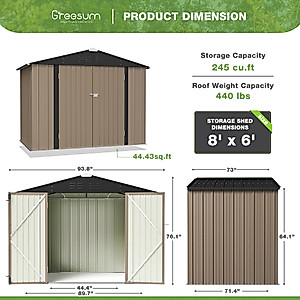 Greesum Metal Outdoor Storage Shed 8FT x 6FT, Steel Utility Tool Shed Storage House with Door & Lock, Metal Sheds Outdoor Storage for Backyard Garden Patio Lawn (8’x 6'), Brown