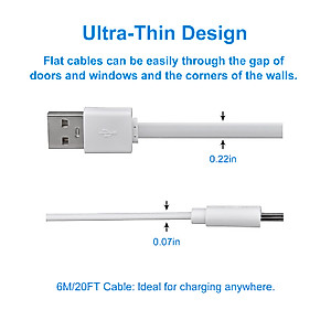 3Pack 20FT Power Extension Cable Compatible with Wyze Cam V3, Wyze Cam Pan, Yi Camera,NestCam Indoor,Blink,Amazon Cloud Camera,USB to Micro USB Charging Cord for Home Security Camera (White, 3pack)