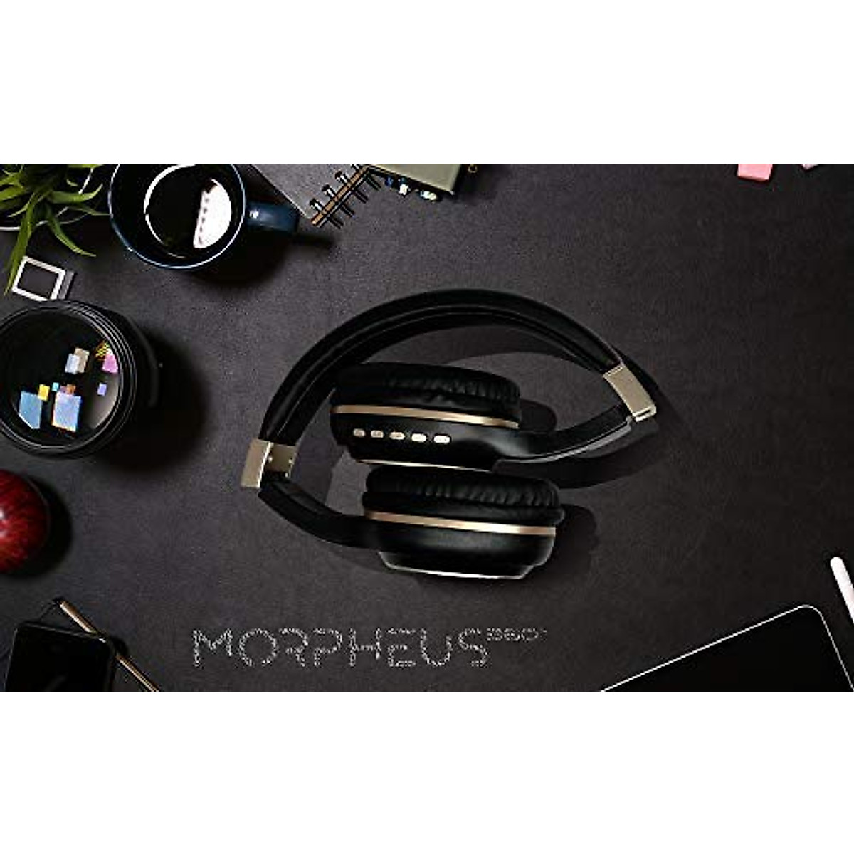 Morpheus 360 Bluetooth Headphones, Wireless Headphones Over Ear, Wireless Headset with Microphone, Black with Gold Accents, Comfortable Design HP5500G