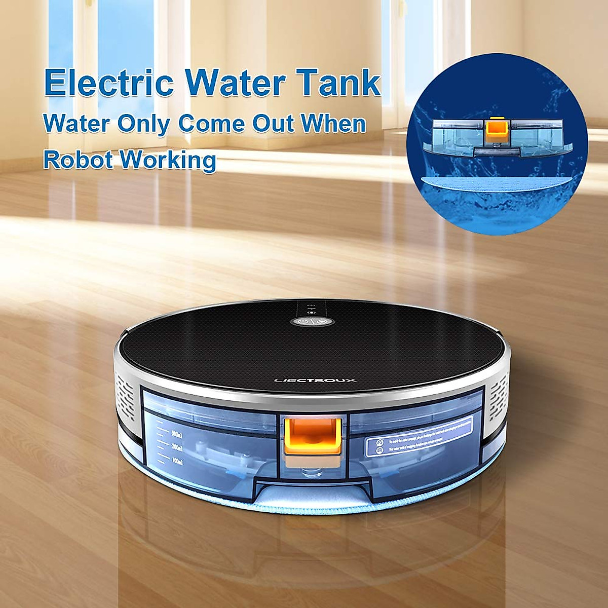 Liectroux C30B Robotic Vacuum Cleaner 2D Map Navigation, 3000Pa Suction, Smart Memory, Map Shown on WiFi App, 350ml Electric Water Tank, Wet Mopping