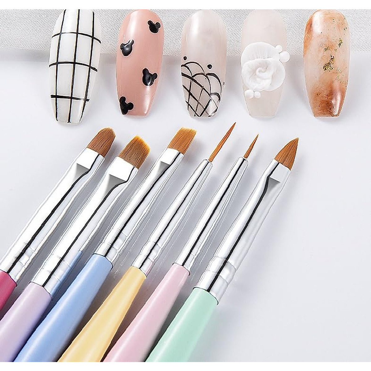 GEMBITYFUL Nail Art Brushes 6Pcs Painting Nail Brushes Nail Art Liner Brushes and Nail Art Dotting Pens for Salon